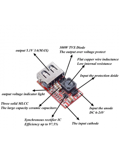 USB Step-Down Power Module 12V to 5V 3A MP2315 - Mini DC Converter